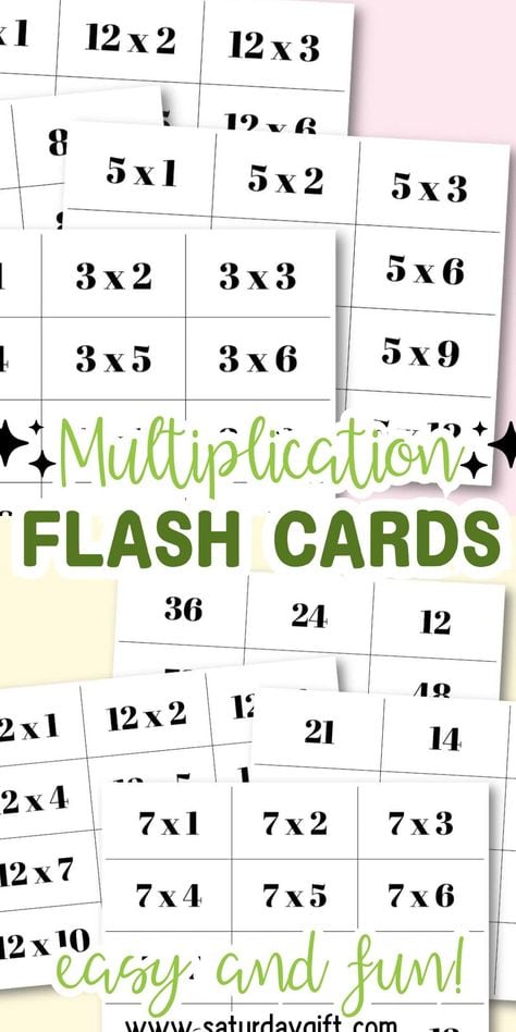 Free Printable Multiplication Flash Cards | SaturdayGift