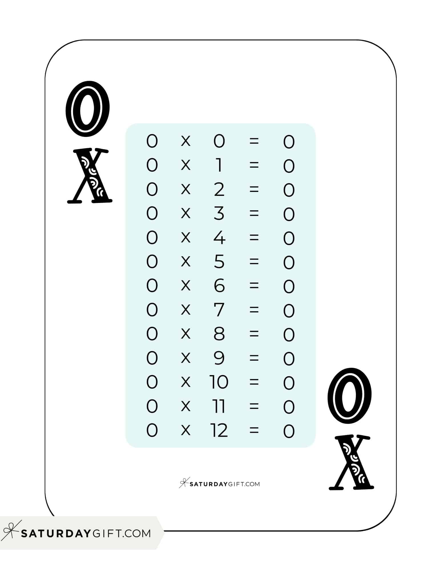 0 Times Table Chart - 10 Cute & Free Printables | SaturdayGift