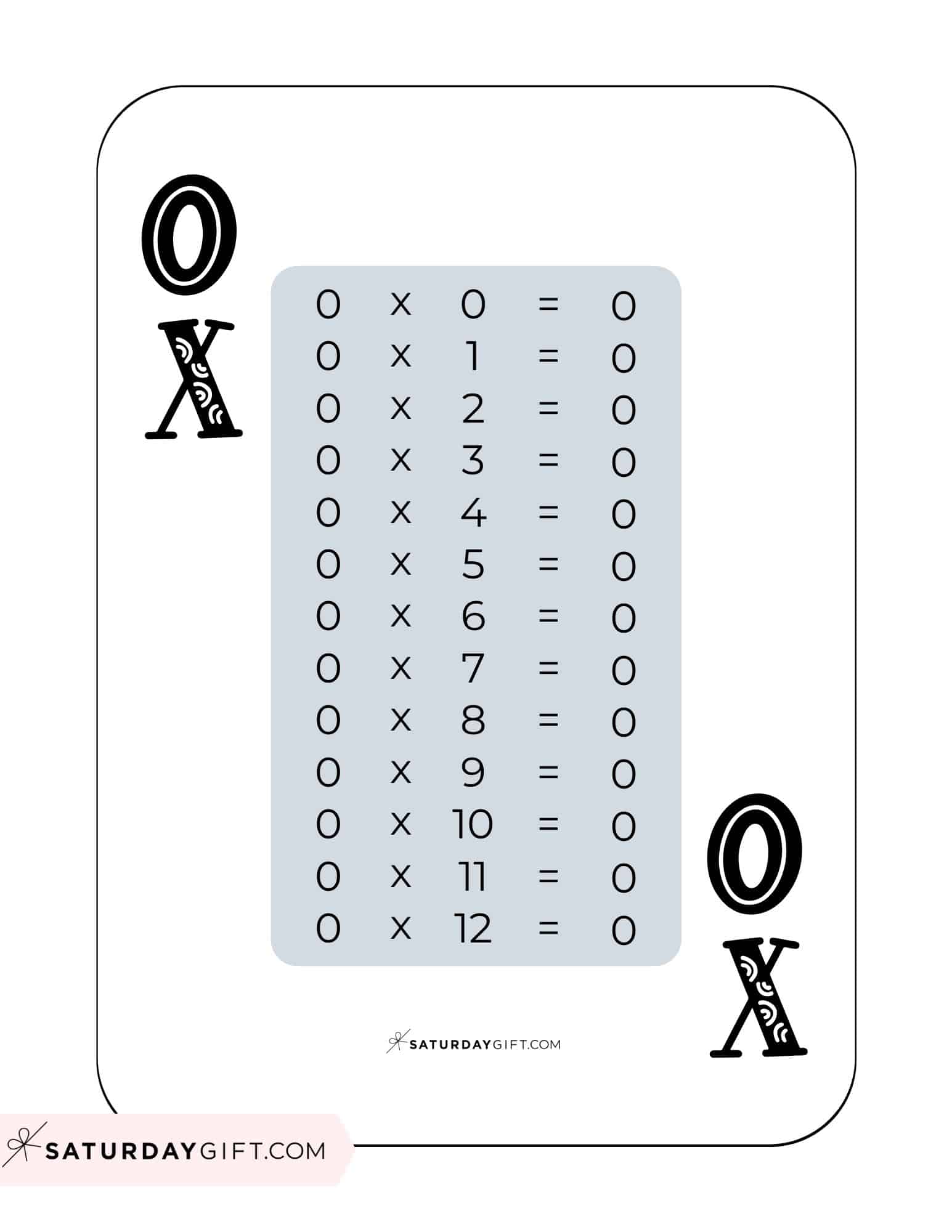 0 Times Table Chart - 10 Cute & Free Printables | SaturdayGift