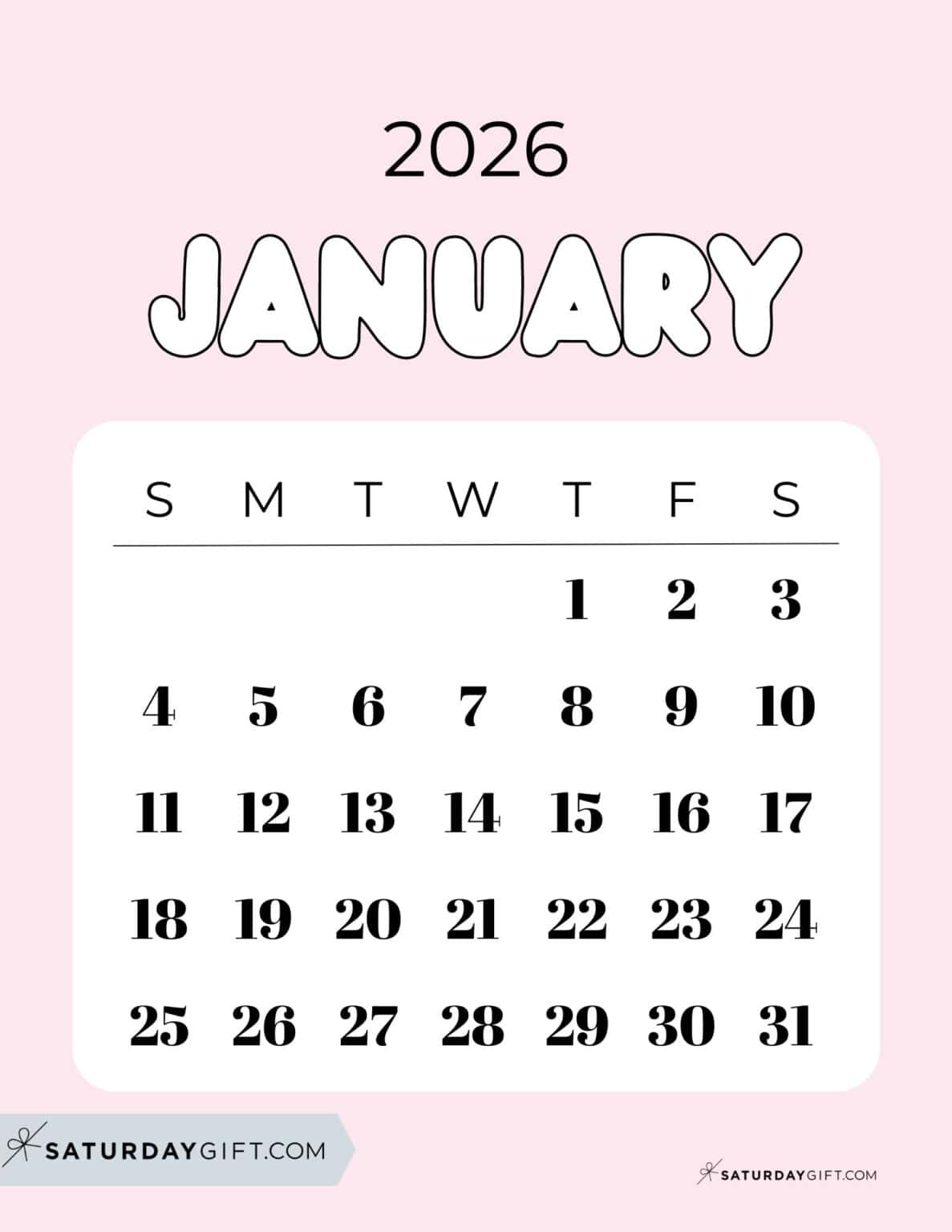 Colorful Calendar 2026 - Adorable Free Printables