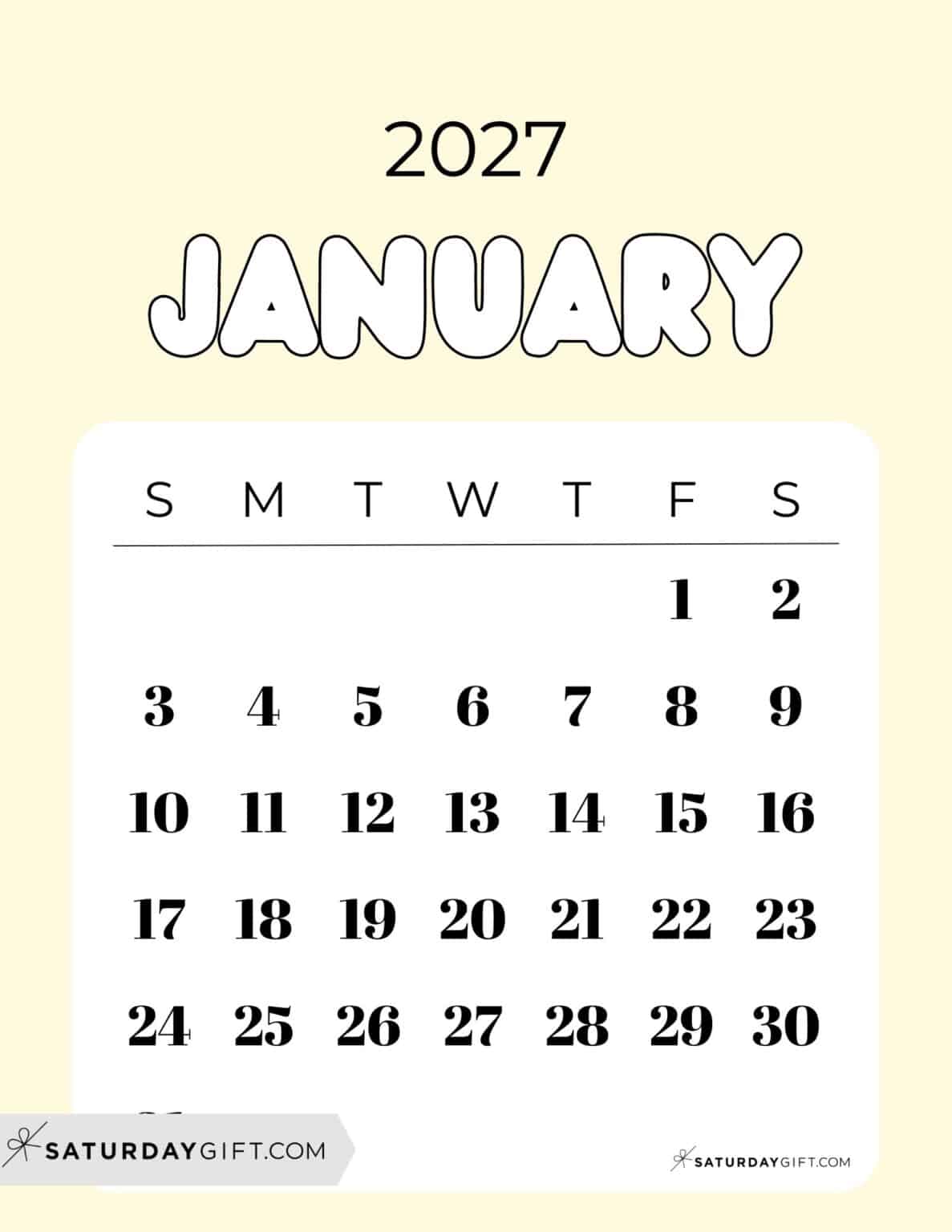 Colorful Calendar 2027 - Adorable Free Printables