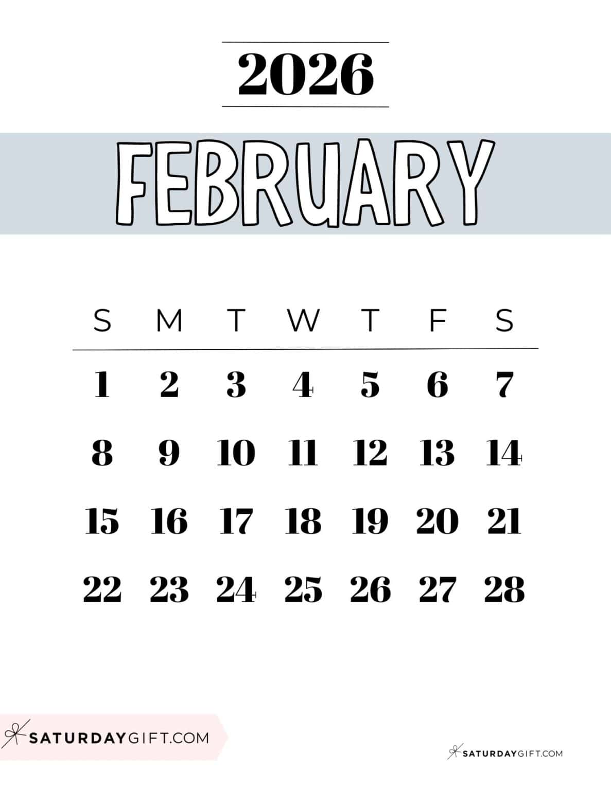Basic Grey Calendar Template 2026 - Free Printable