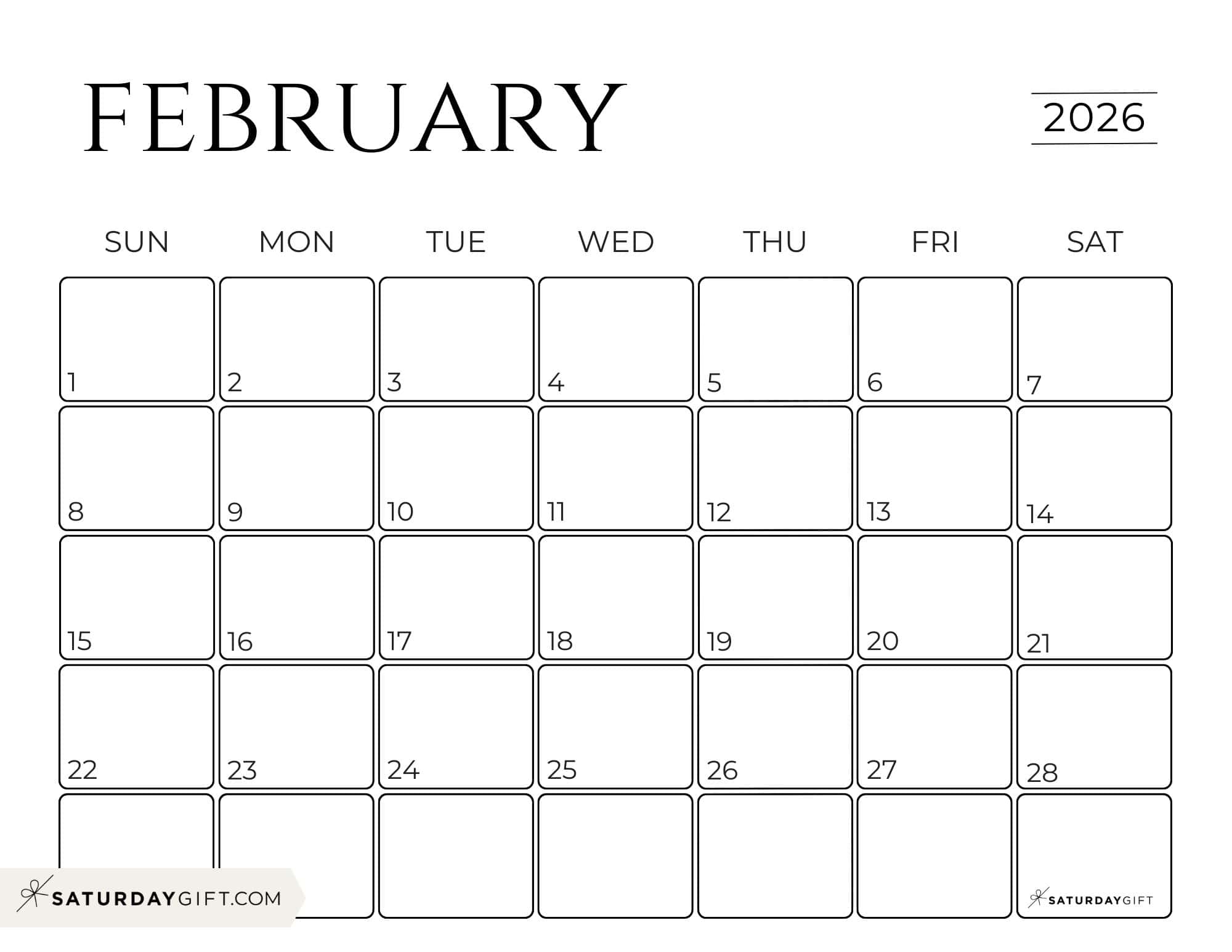Minimalist Calendar 2026 - Free Printable Landscape Calendars