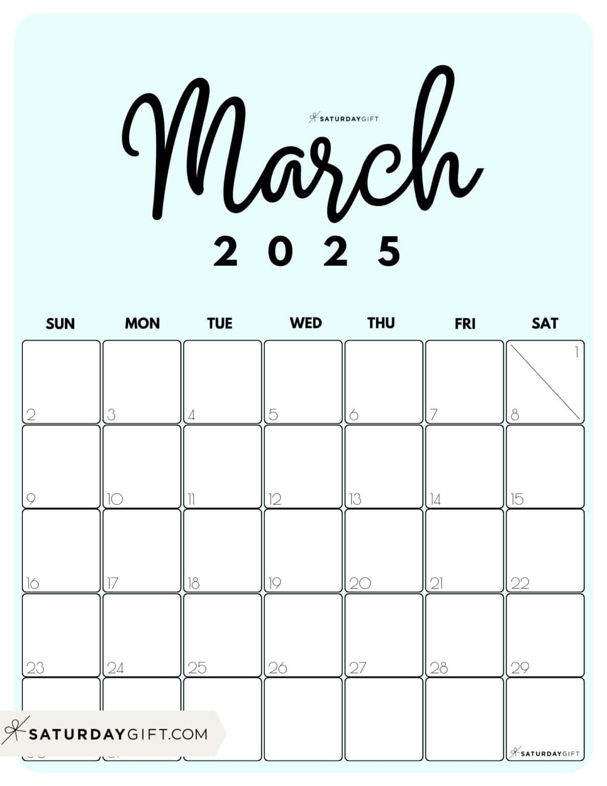 March 2025 Calendar - 20 Cute & FREE Printables | SaturdayGift