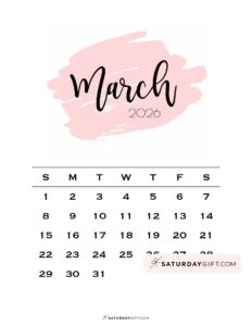 March 2026 Calendars - 23 Cute Free Printable PDFs by SaturdayGift