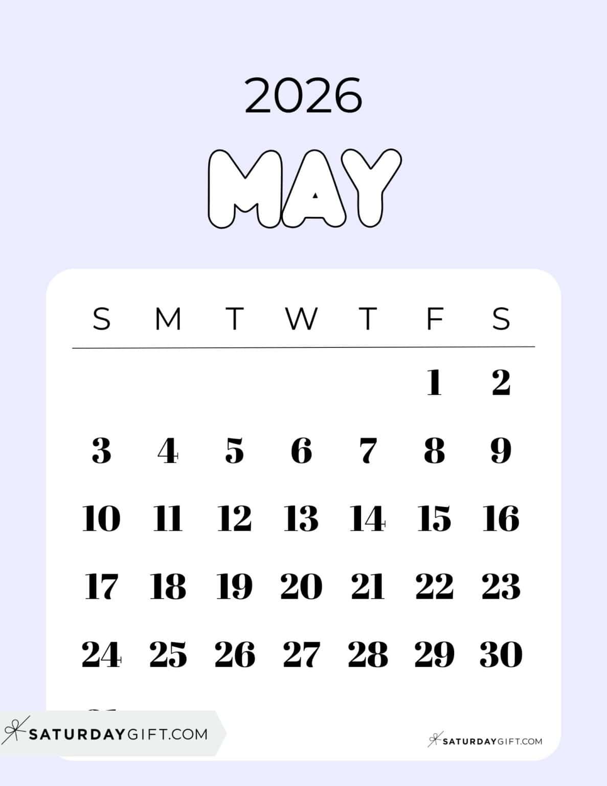 May 2026 Calendar - 23 Cute & Free Printables