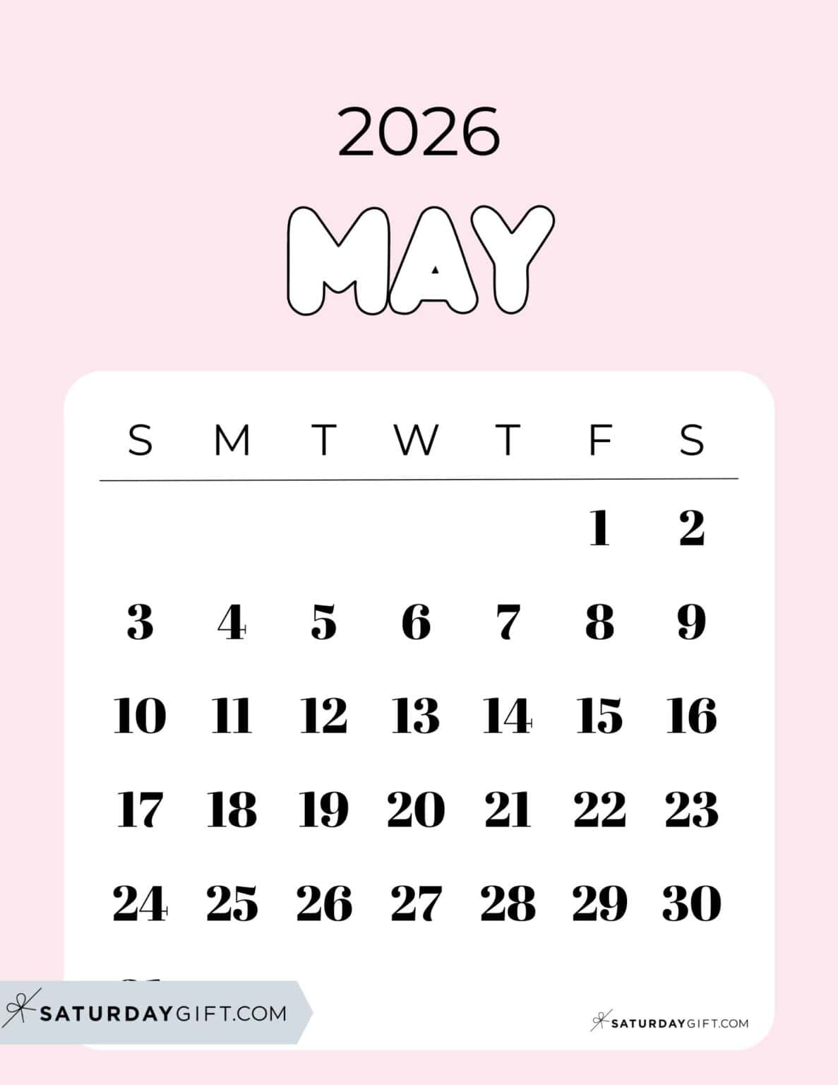 May 2026 Calendar - 23 Cute & Free Printables
