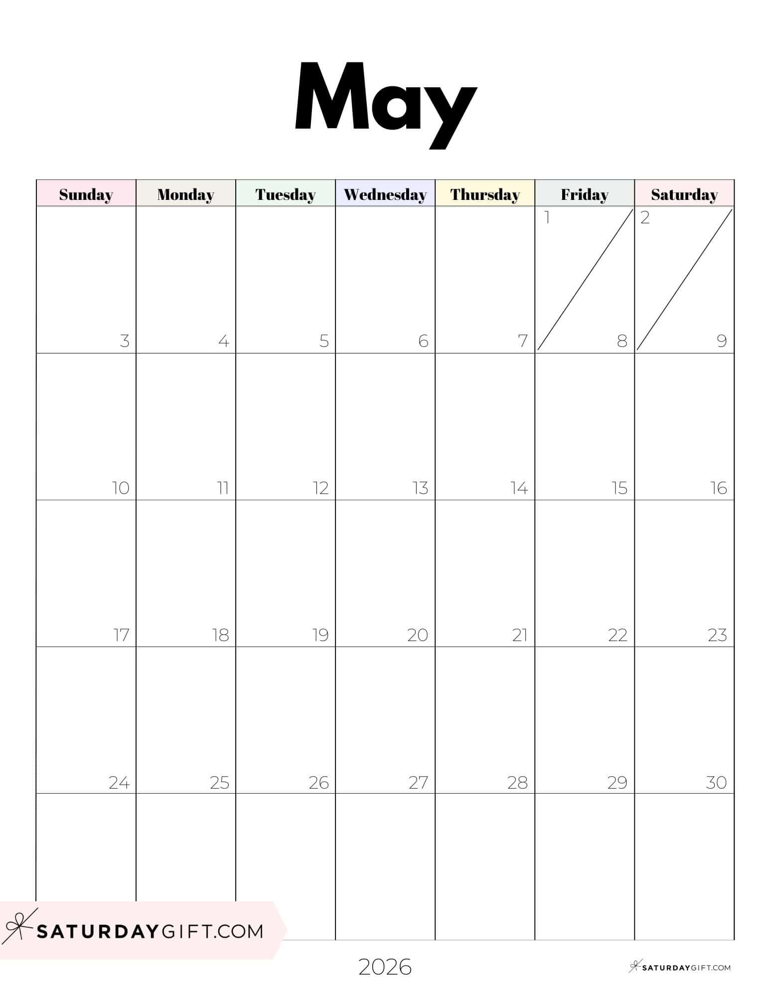 Pastel Monthly Calendar 2026 - Cute Free Printables