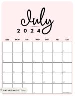 July 2024 Calendar - 20 Cute & FREE Printables | SaturdayGift