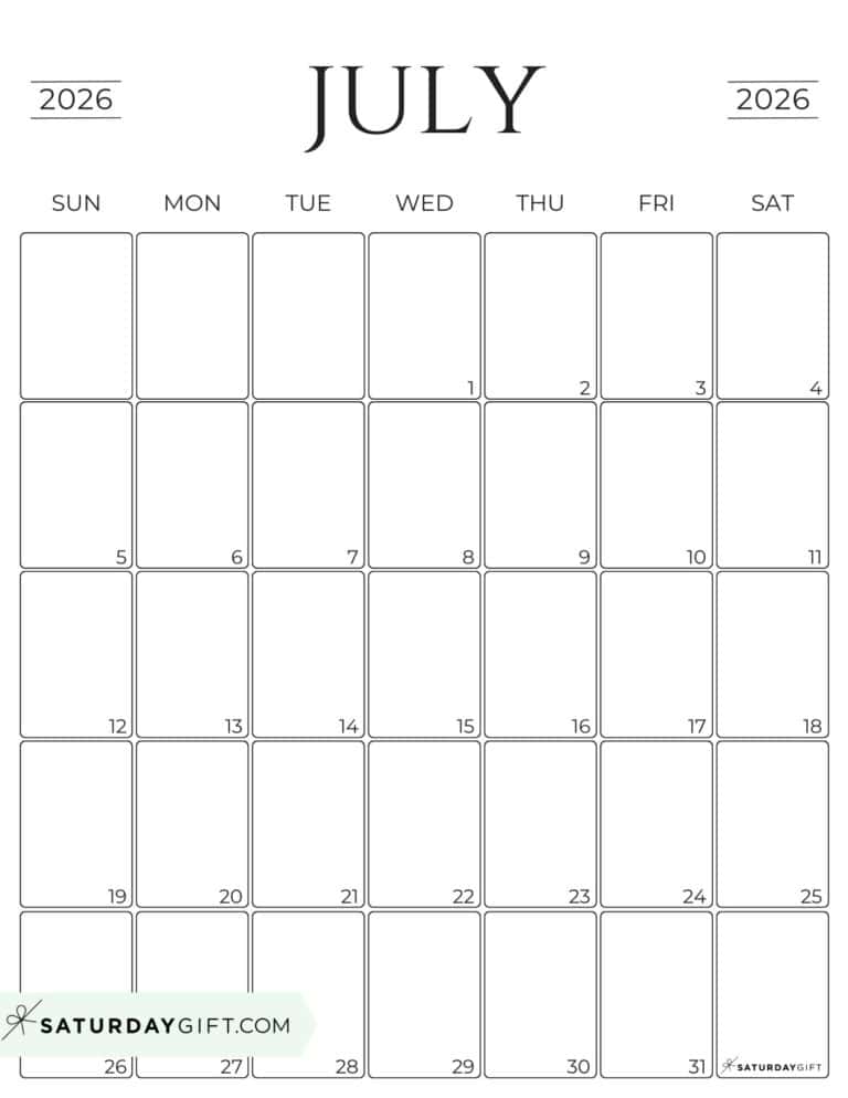 Simple Calendar 2026 - Free Printable Vertical Calendars