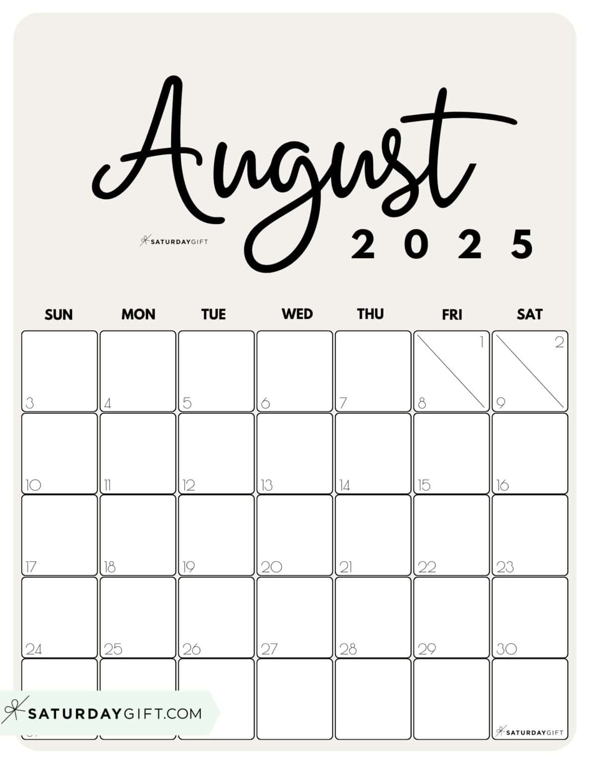 August 2025 Calendars - 23 Cute Free Printable PDFs | SaturdayGift