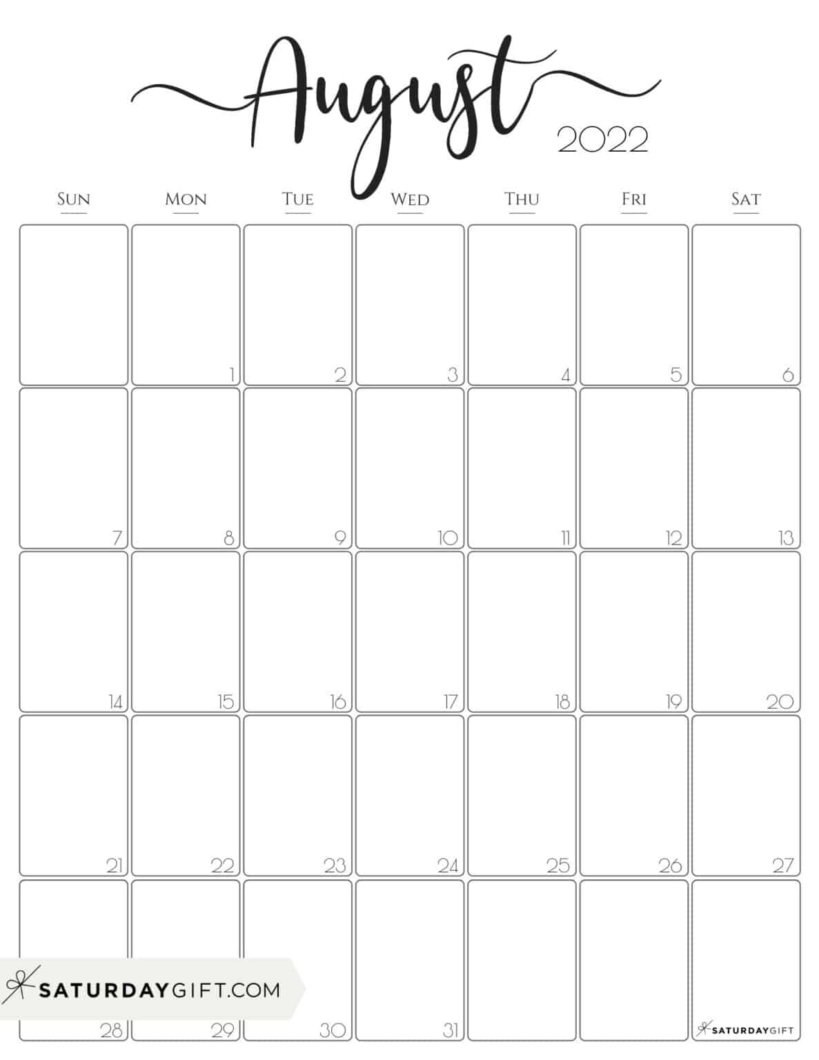 August Calendar - Cute (& Free) Printable August 2022 Calendar Designs