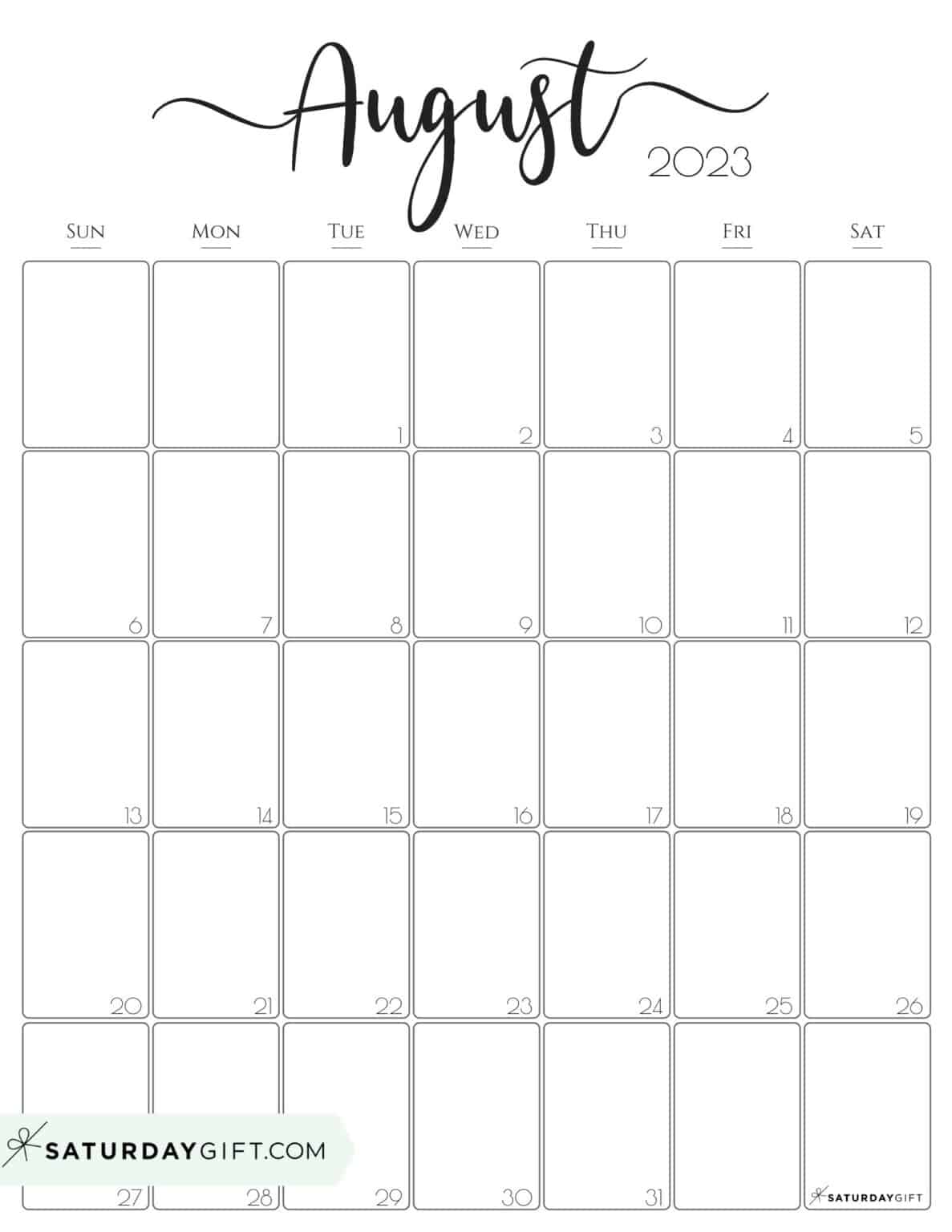 August 2023 Calendar - 9 Cute & FREE Printables | SaturdayGift