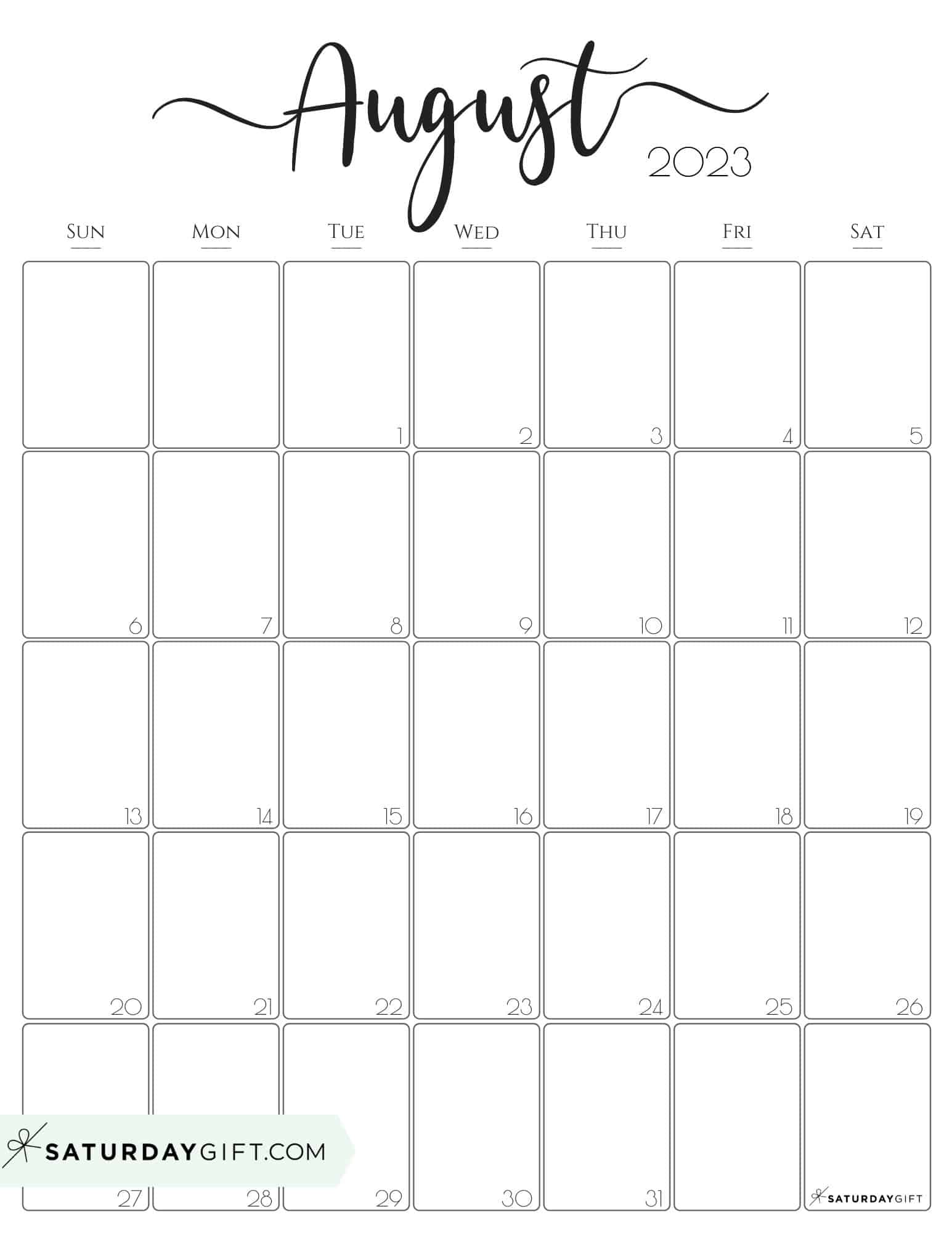 August 2023 Calendar 9 Cute Free Printables Saturdaygift Vrogue