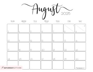 Elegant Printable Calendar 2025 by SaturdayGift - Readers' Favorite