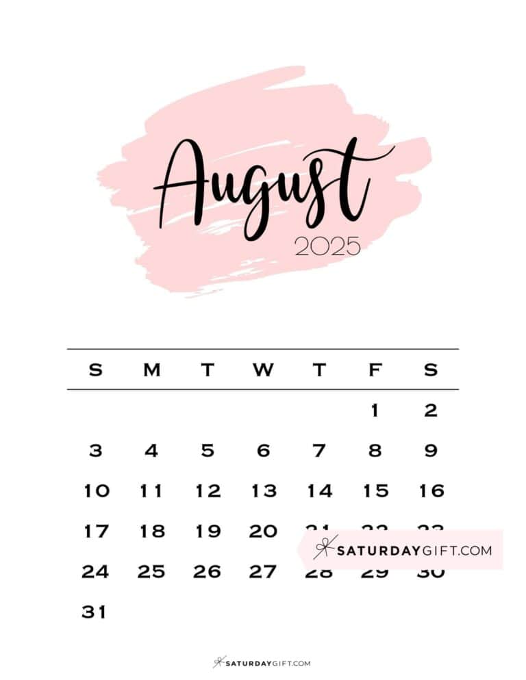 Pink Calendar 2025 - Cute & Free Printables | SaturdayGift