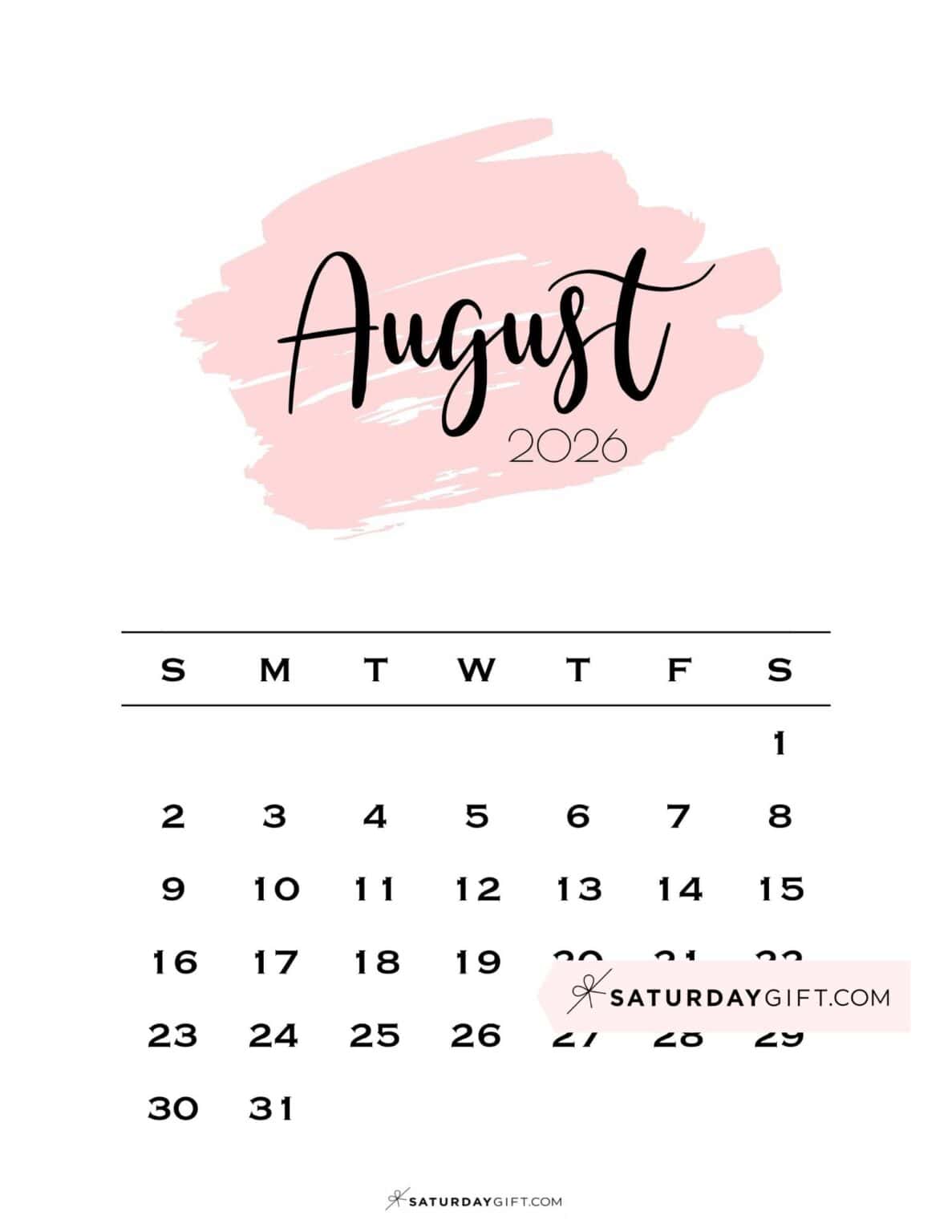 Printable Pink Calendars 2026 - Perfect for Home Office | SaturdayGift