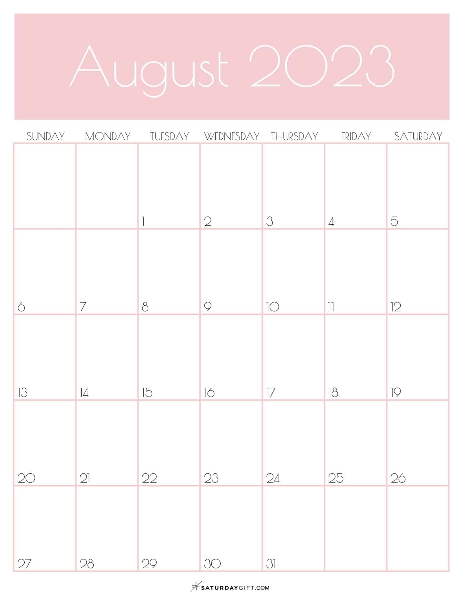 August 2023 Calendar 9 Cute FREE Printables SaturdayGift