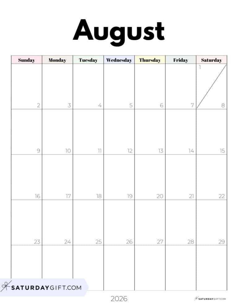 Pastel Monthly Calendar 2026 - Cute Free Printables