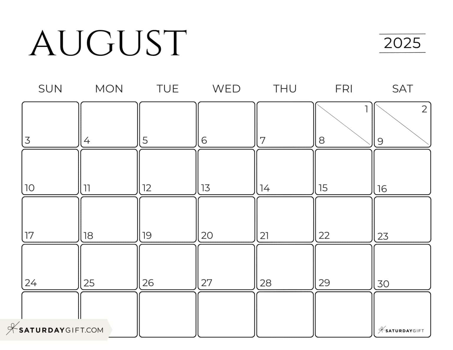 Minimalist Calendar Template 2025 - Free Printable Landscape Calendar