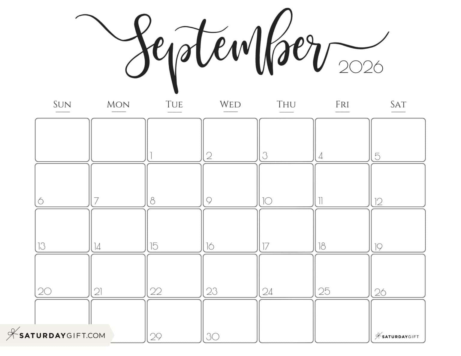Elegant Printable Calendar 2026 by SaturdayGift - Readers' Favorite!
