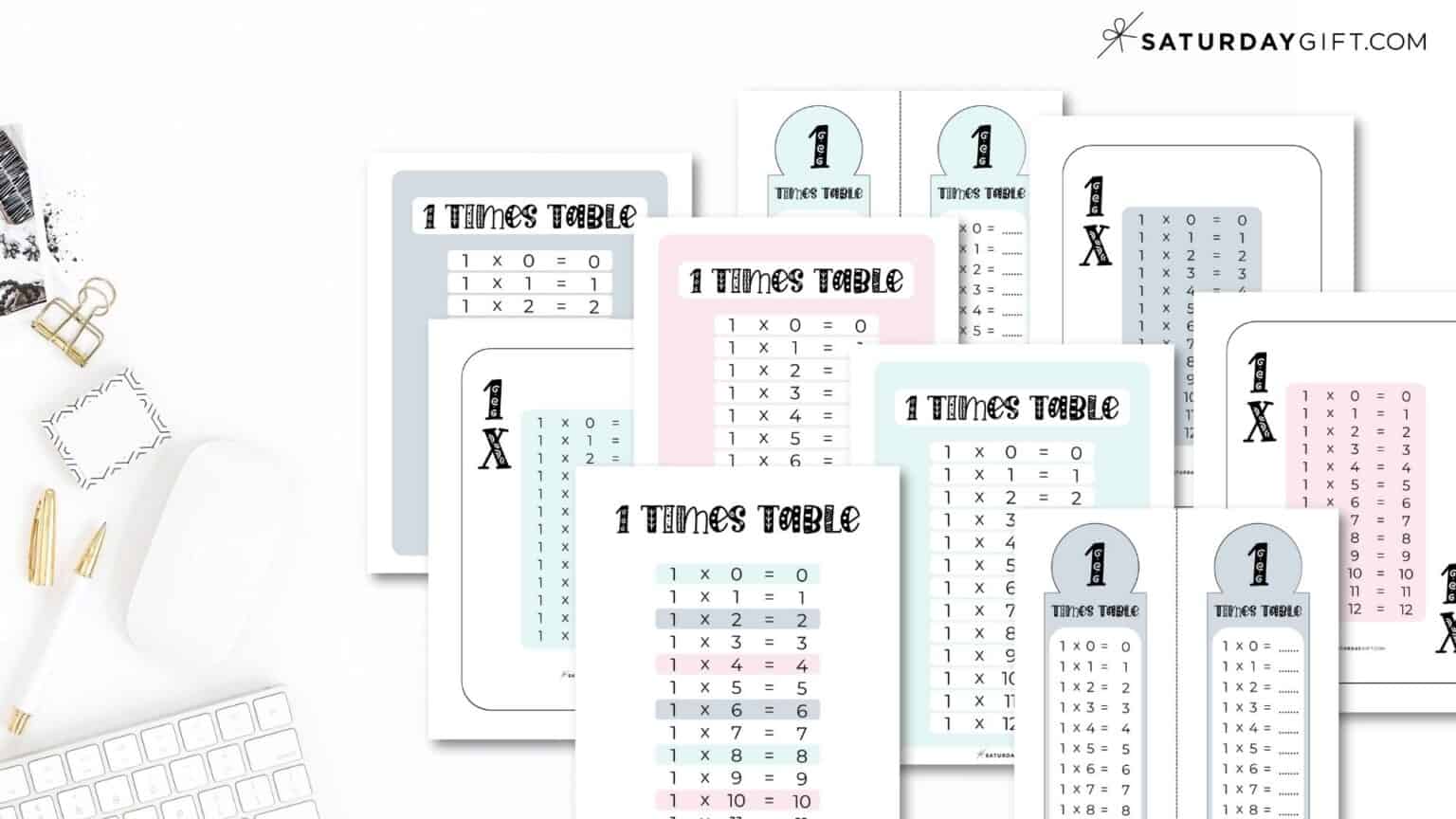 1 Times Table Chart - 15 Cute & Free Printables | SaturdayGift