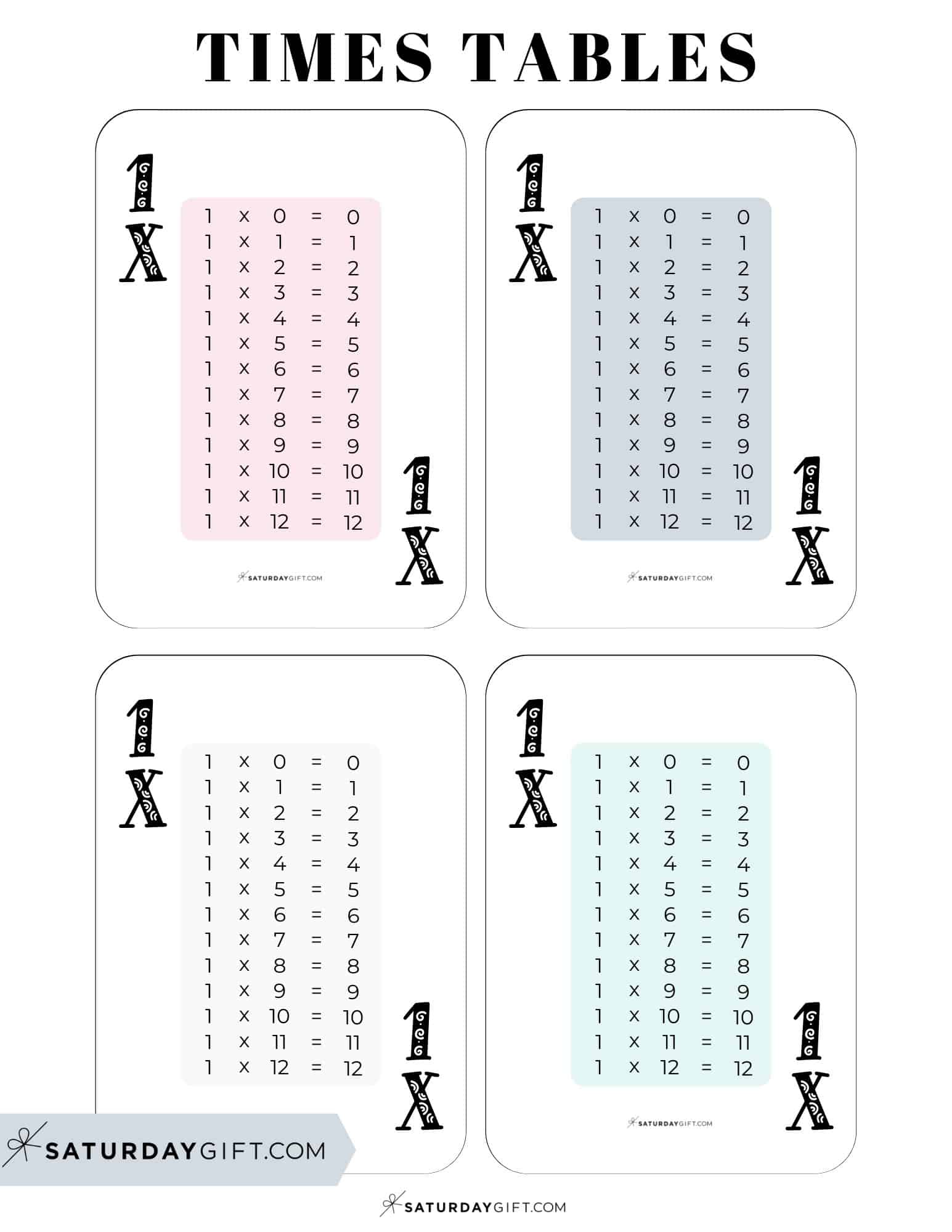1 Times Table Chart - 15 Cute & Free Printables | SaturdayGift