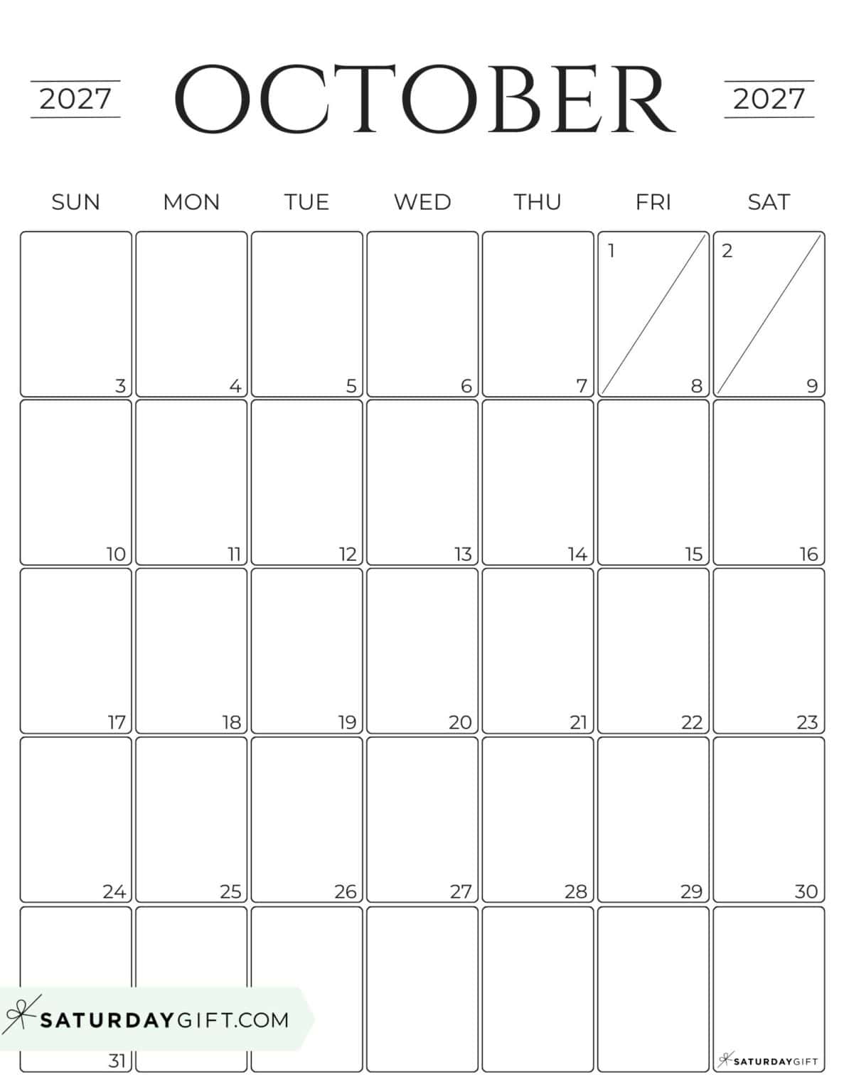 Simple Calendar 2027 - Free Printable Vertical Calendars