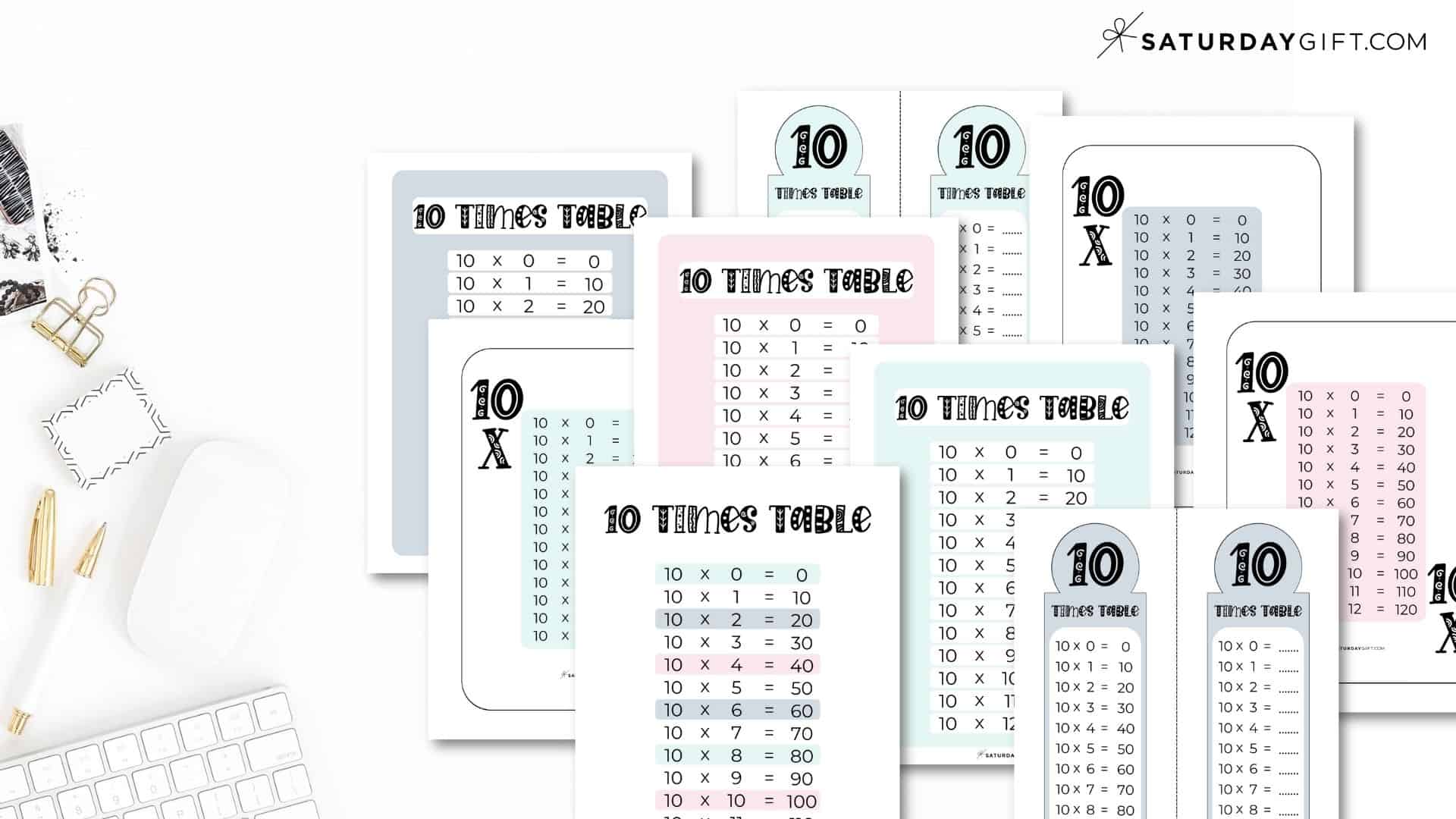 10 Times Table Chart - 15 Cute & Free Printables | SaturdayGift