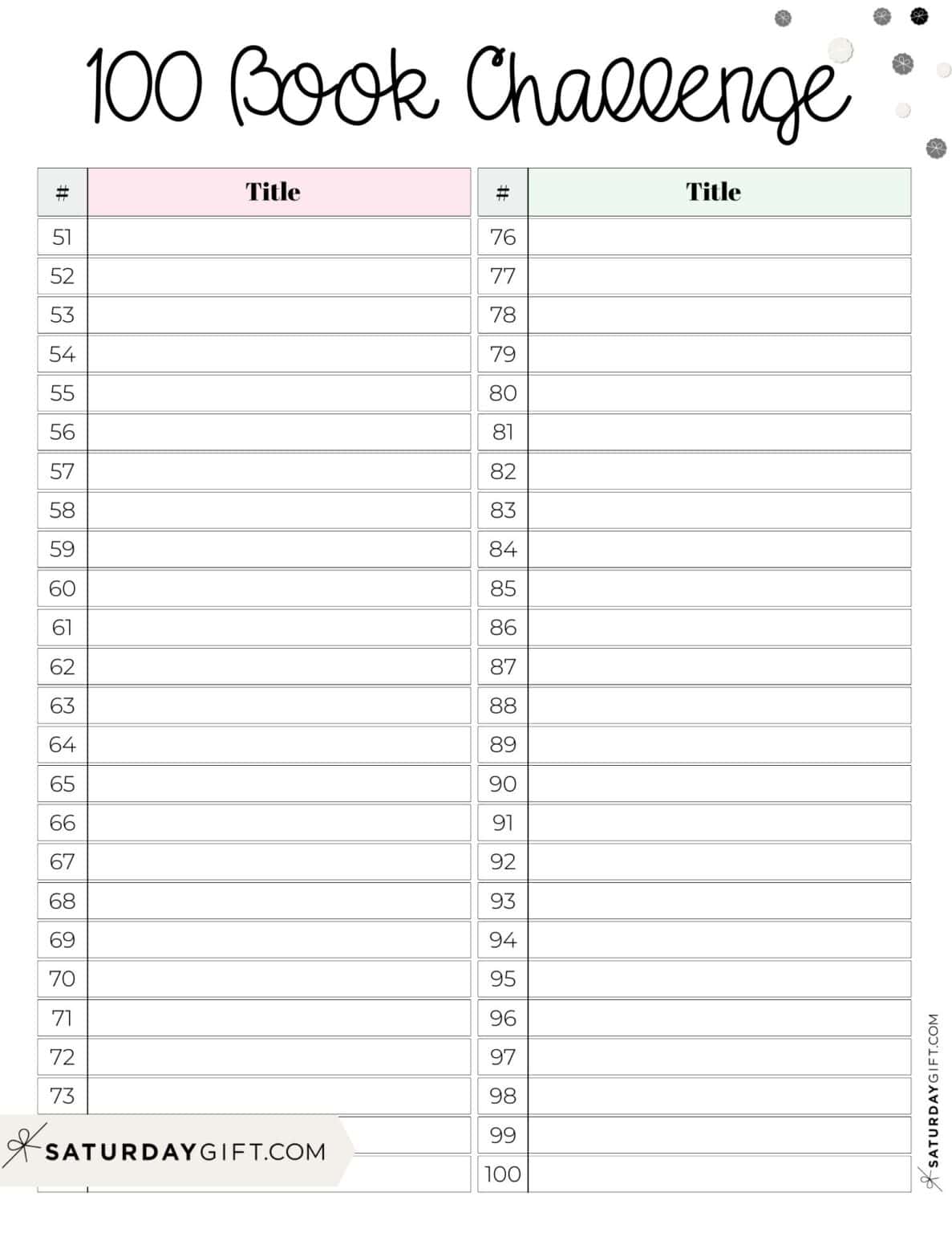 100 Book Challenge Template - 34 Free printables | SaturdayGift