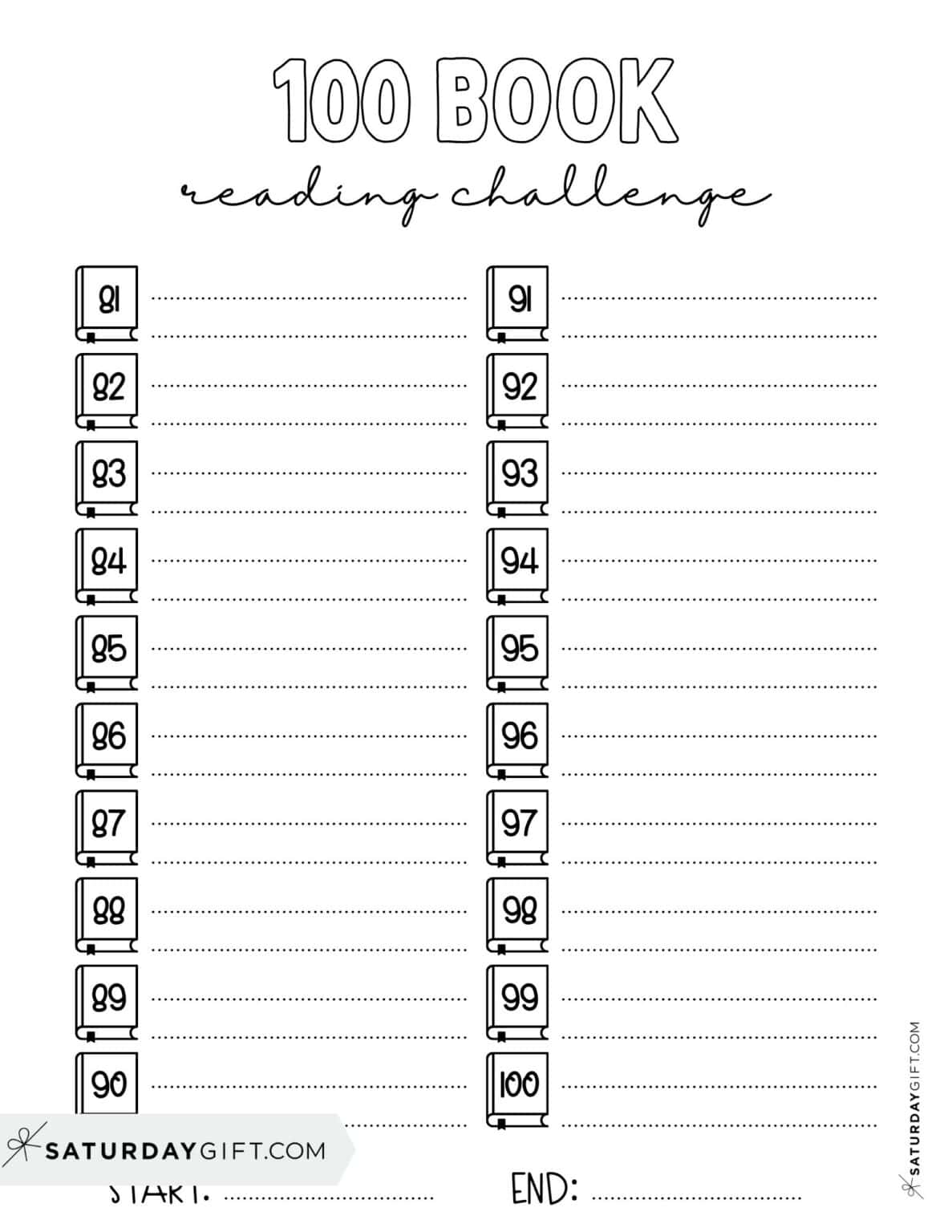100 Book Challenge Template - 34 Free printables | SaturdayGift
