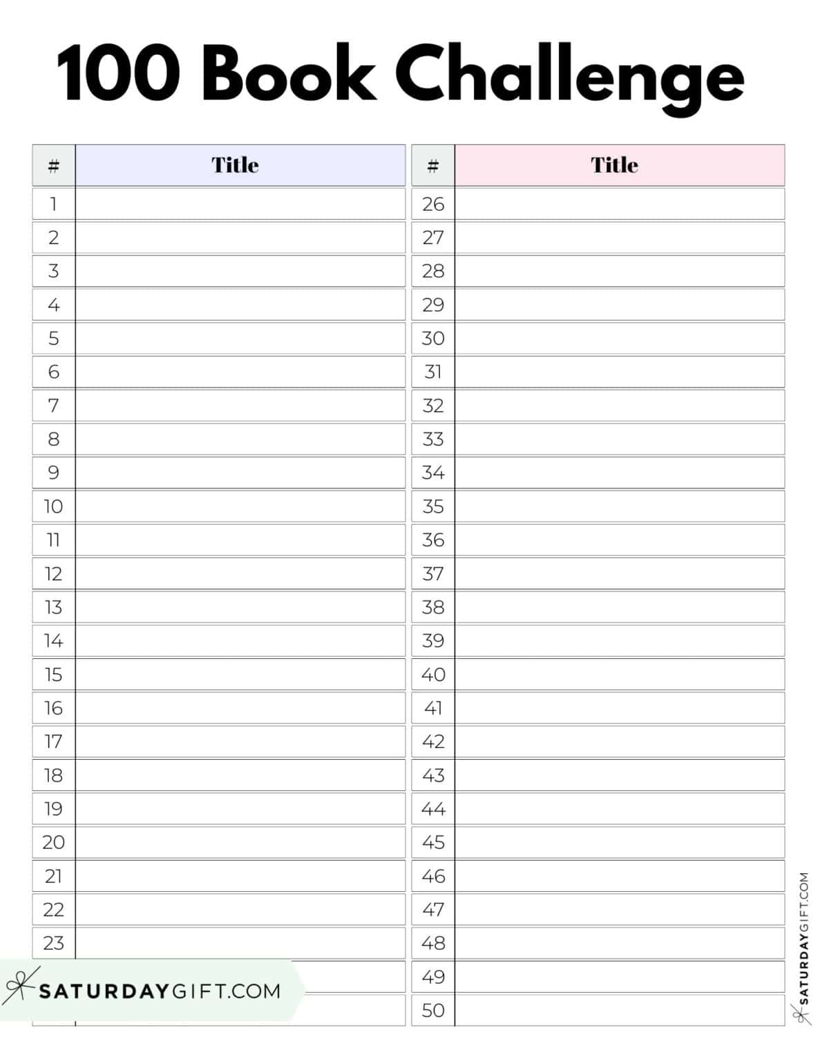 100 Book Challenge Template - 34 Free printables | SaturdayGift