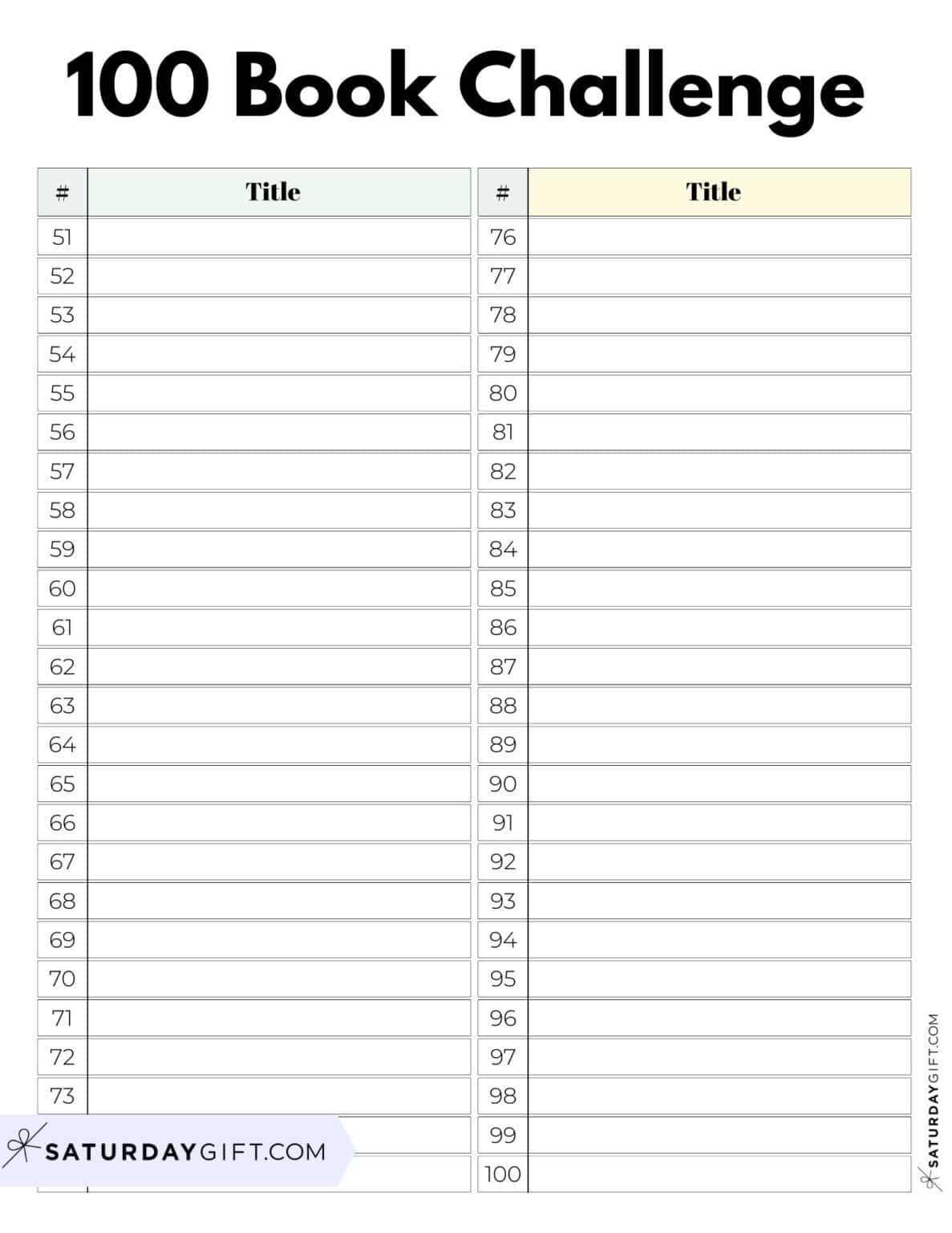 100 Book Challenge Template - 34 Free printables | SaturdayGift