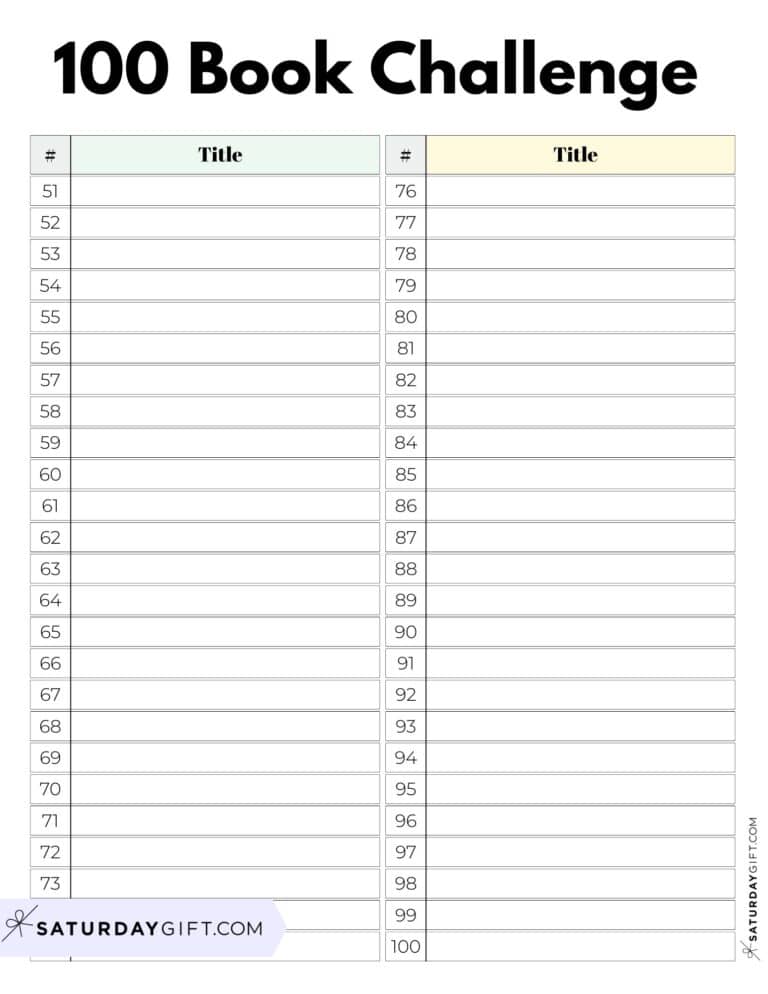 100 Book Challenge Template - 34 Free printables | SaturdayGift