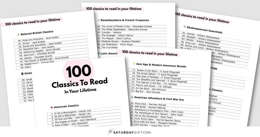 100 Classics To Read In Your Lifetime + Printable List