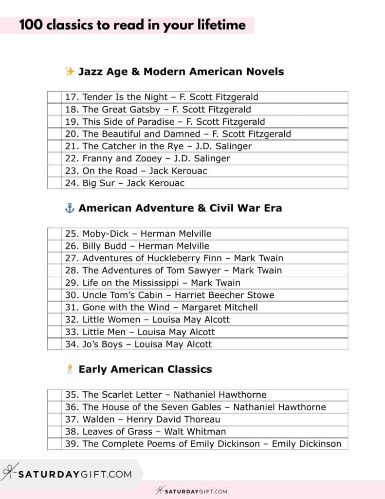 100 Classics To Read In Your Lifetime + Printable List