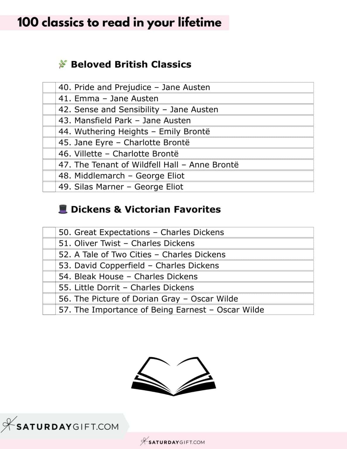 100 Classics To Read In Your Lifetime + Printable List
