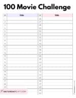 100 Movie Challenge Template - 19 Free printables | SaturdayGift