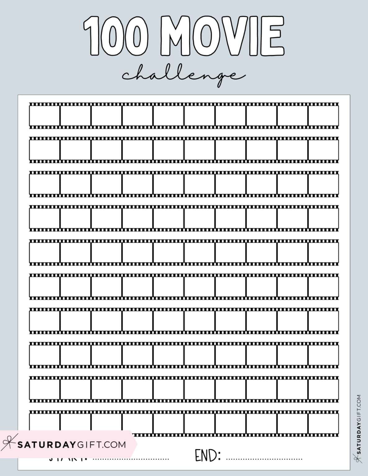 100 Movie Challenge Template - 19 Free printables | SaturdayGift