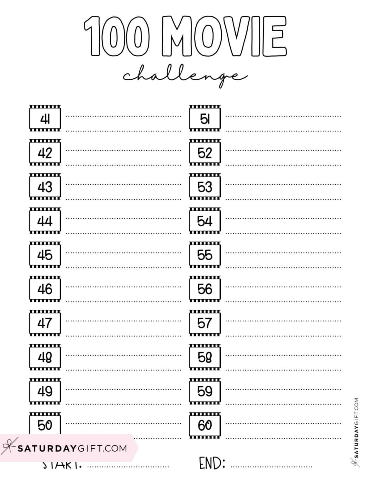 100 Movie Challenge Template - 19 Free printables | SaturdayGift