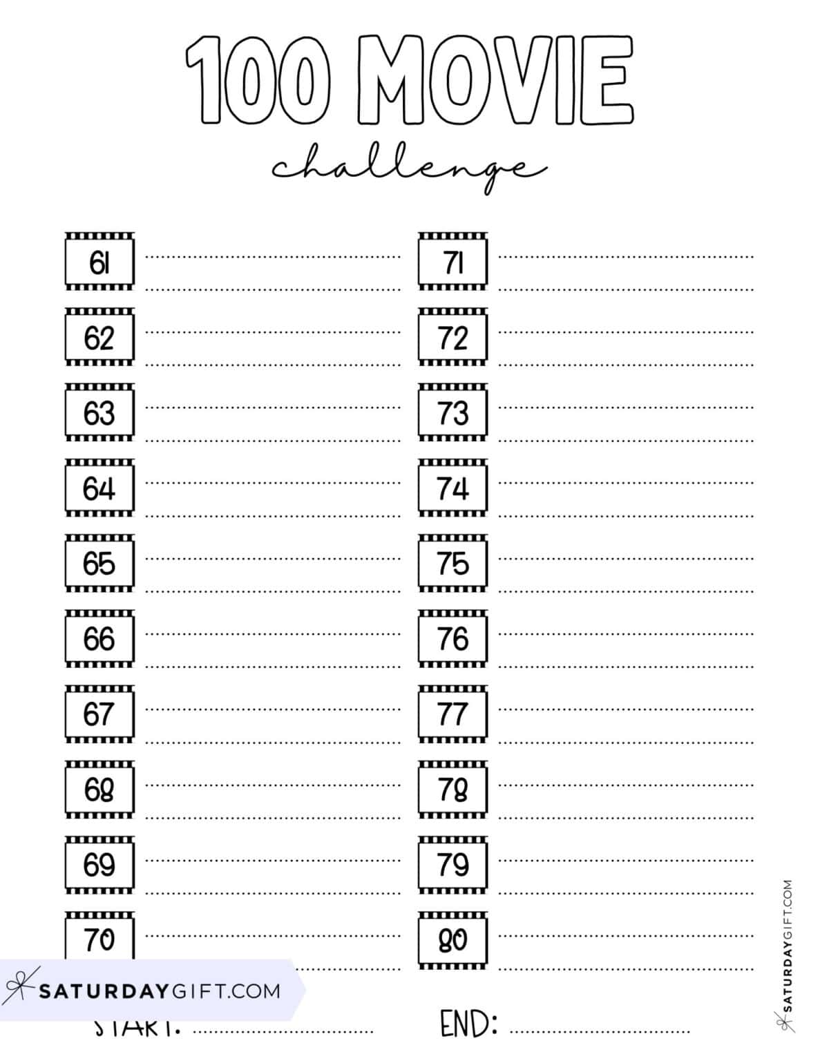 100 Movie Challenge Template - 19 Free printables | SaturdayGift