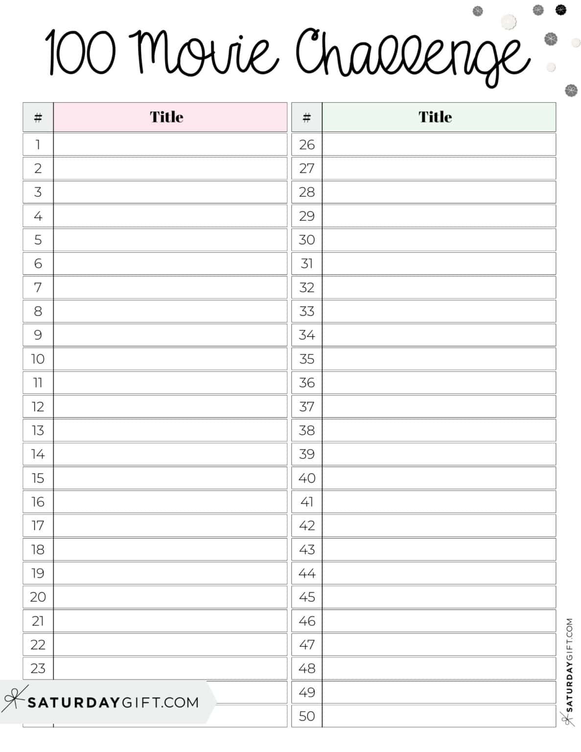100 Movie Challenge Template - 19 Free printables | SaturdayGift