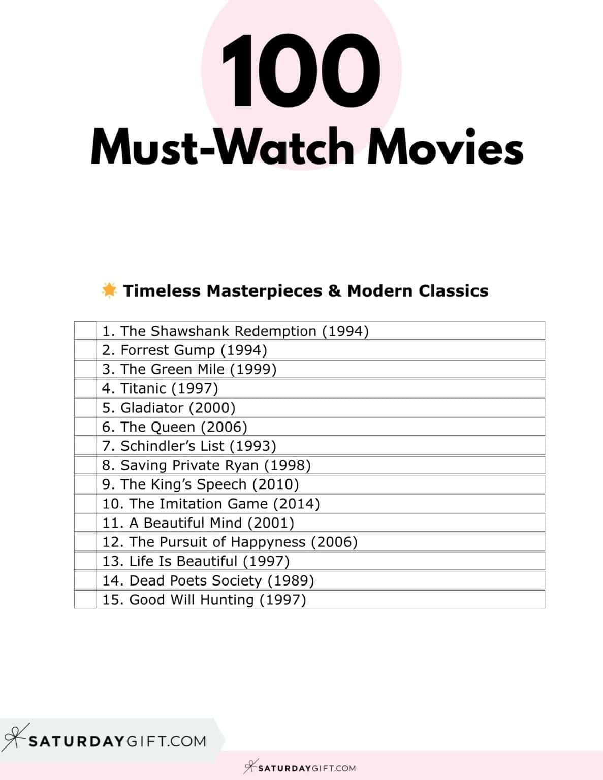 100 Movies Worth Every Minute (+Free Printable List)