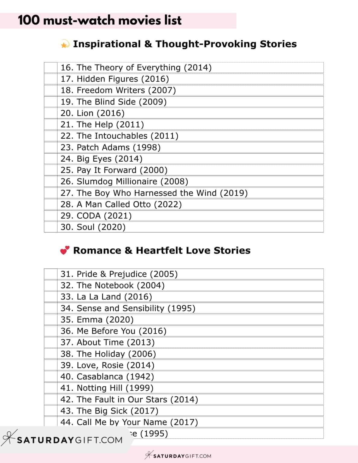 100 Movies Worth Every Minute (+Free Printable List)