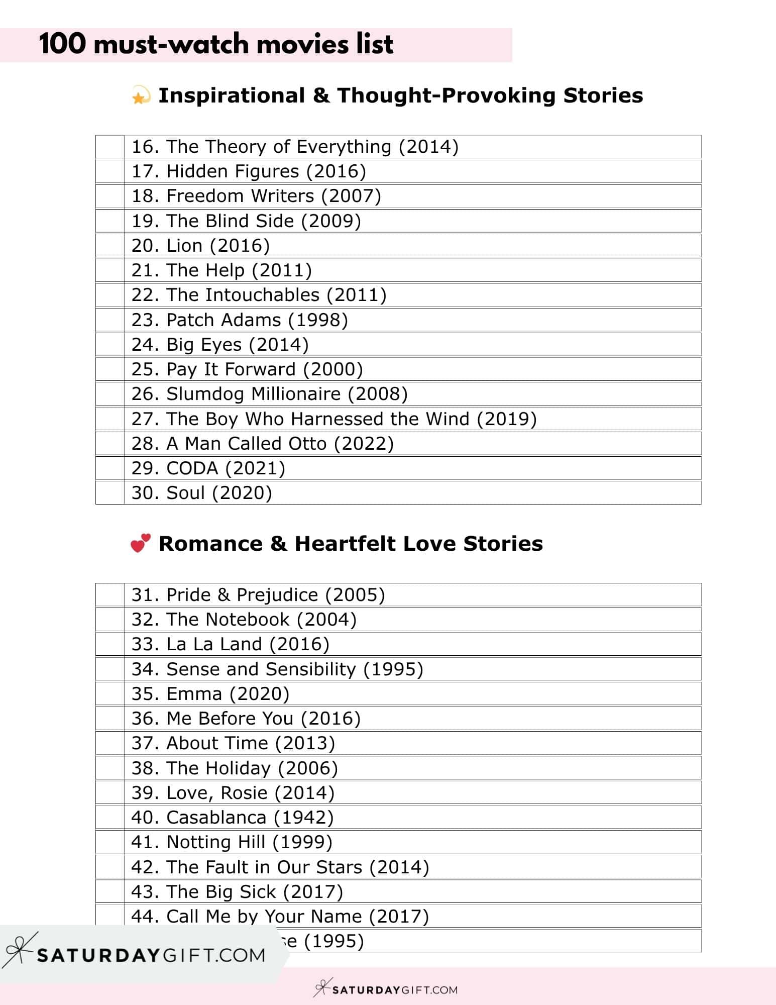 100 Movies Worth Every Minute (+Free Printable List)