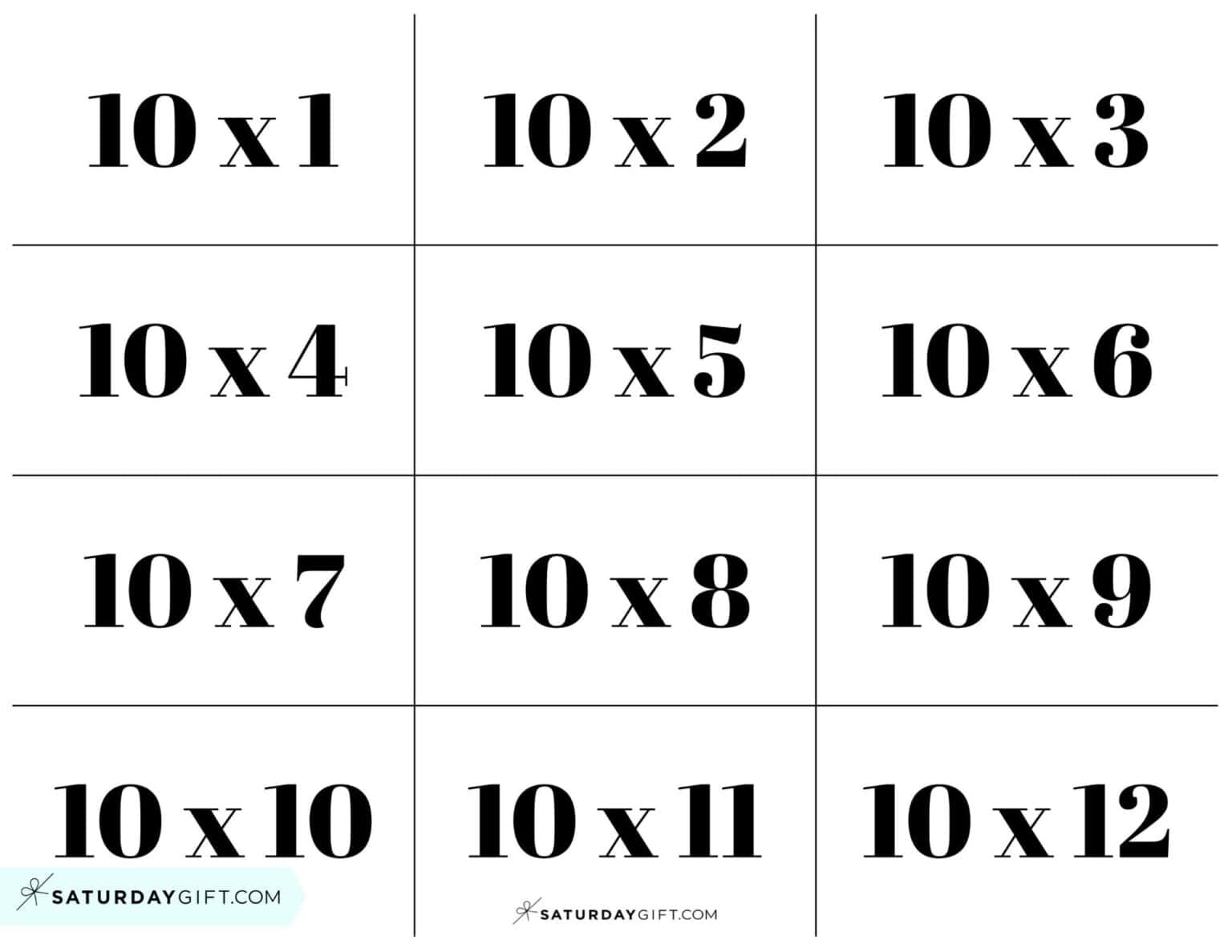 Free Printable Multiplication Flash Cards | SaturdayGift