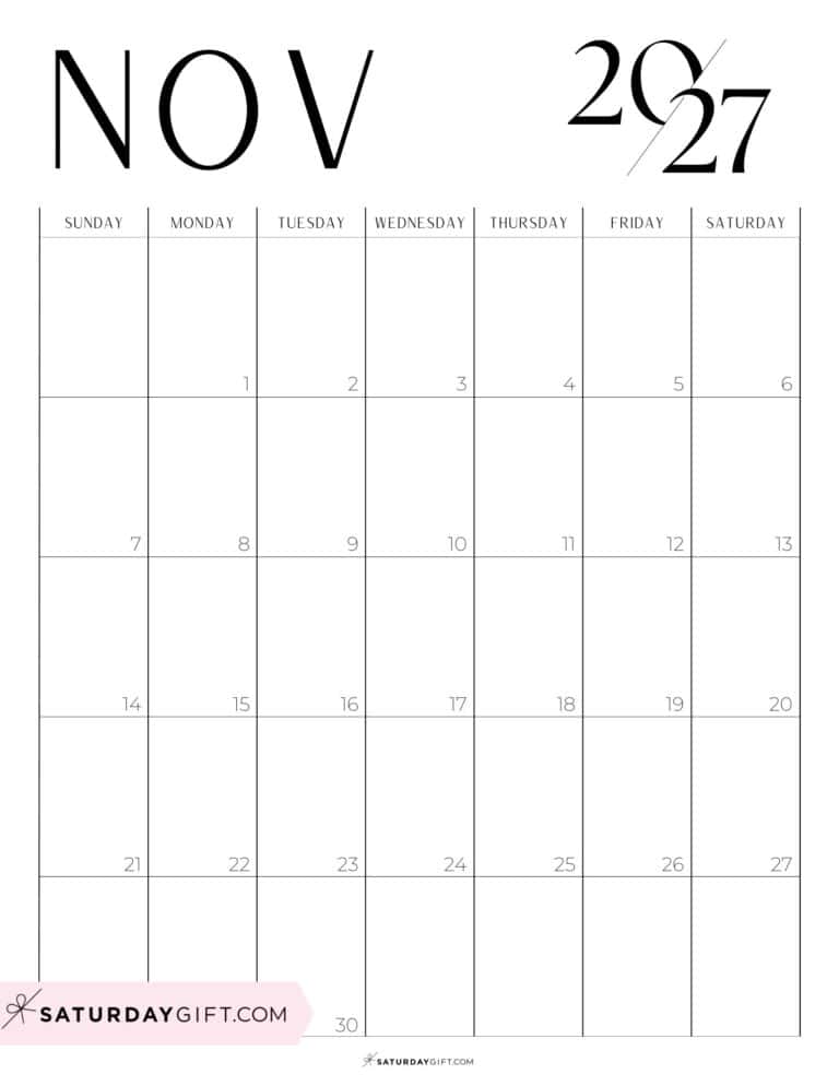 Chic Calendar 2027 - Stylish Black and White PDFs