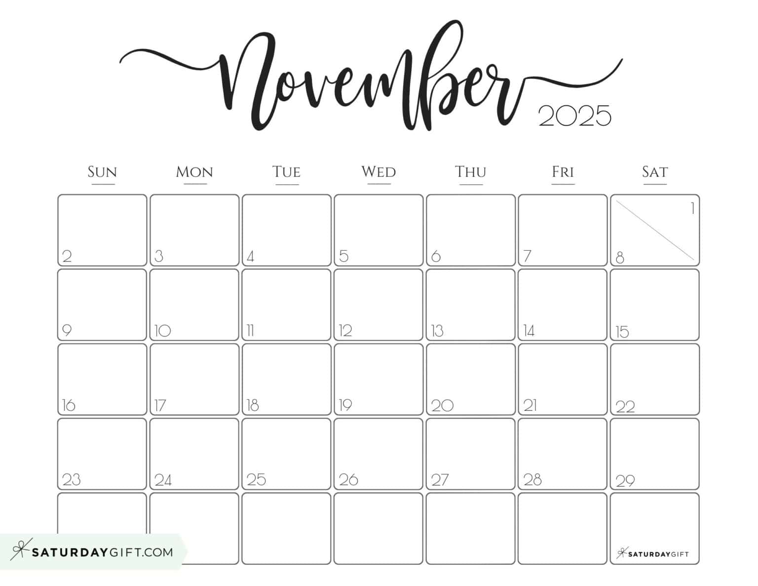 November 2025 Calendars - 23 Cute Free Printable PDFs | SaturdayGift