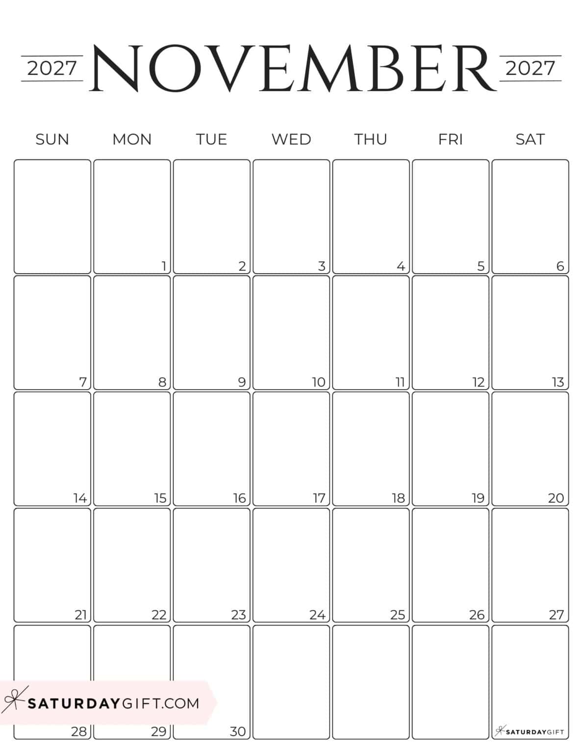 Simple Calendar 2027 - Free Printable Vertical Calendars
