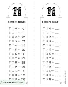11 Times Table Chart - 15 Cute & Free Printables | SaturdayGift